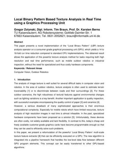 Local Binary Pattern Based Texture Analysis In Real Time Using A