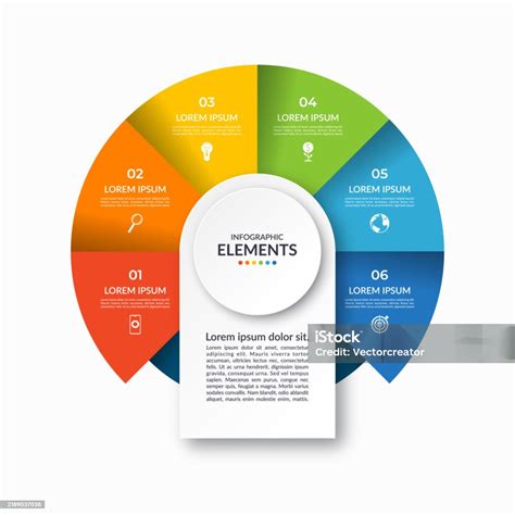 6 단계 부품이있는 인포 그래픽주기 다이어그램 벡터 Infographic 원형 템플릿 6 가지 옵션 텍스트 위치 포함 보고서