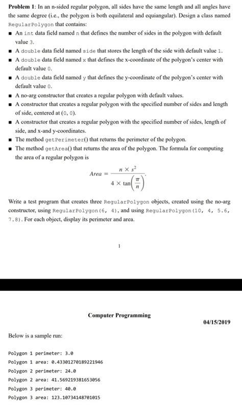Solved Problem 1 N Sided Regular Polygon Sides Length Angles Degree E