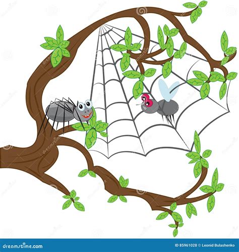 Spider Has Caught A Fly In A Web Stock Vector Illustration Of Monster Arachnid 85961028