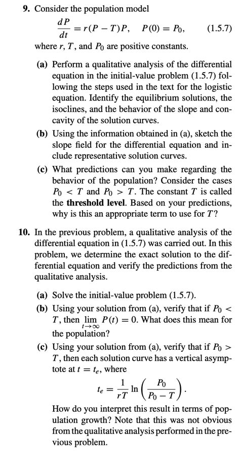 Solved 9 Consider The Population Model