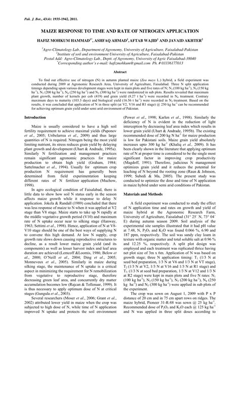 Pdf Maize Response To Time And Rate Of Nitrogen Application