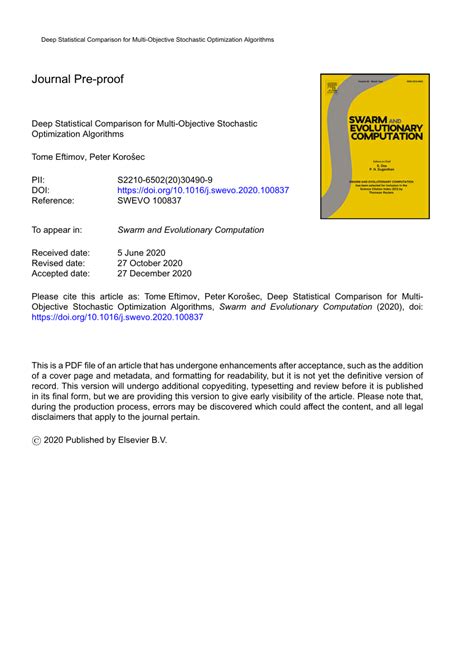 Pdf Deep Statistical Comparison For Multi Objective Stochastic