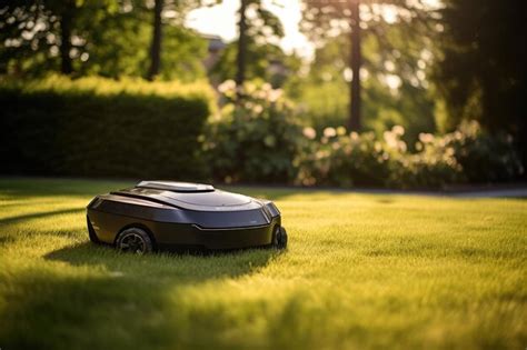 Premium Photo Sunny Scene Featuring A Robotic Lawn Mower In Action
