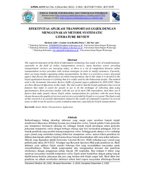 Pdf Efektivitas Aplikasi Transportasi Gojek Dengan Menggunakan Metode Systematic Literature Review