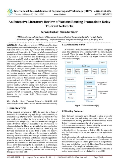 Pdf An Extensive Literature Review Of Various Routing Protocols In