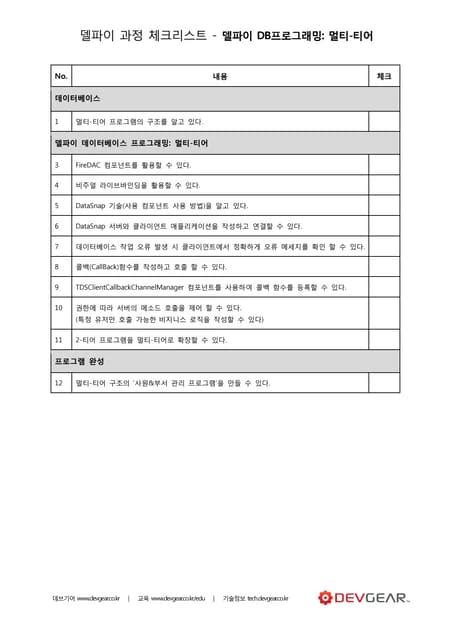 델파이 Db프로그래밍멀티티어 체크리스트 Pdf