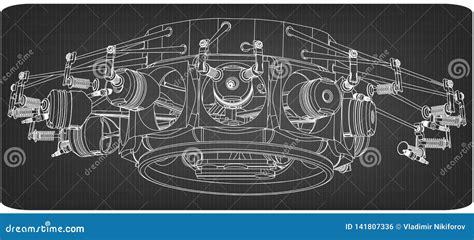 Disassembled Radial Engine On A White Cartoon Vector 141910951