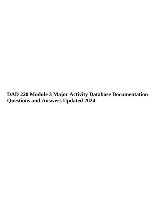 Dad 220 Module 3 Major Activity Database Documentation Questions And Answers Updated 2024 Dad