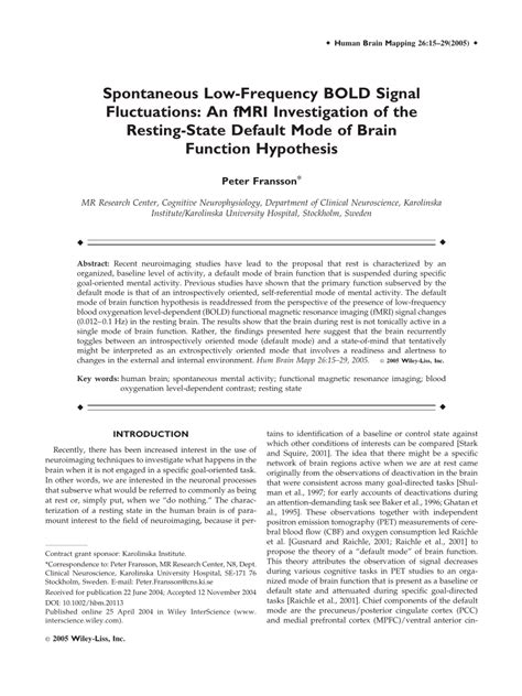 Pdf Spontaneous Low Frequency Bold Signal Fluctuations An Fmri Investigation Of The Resting