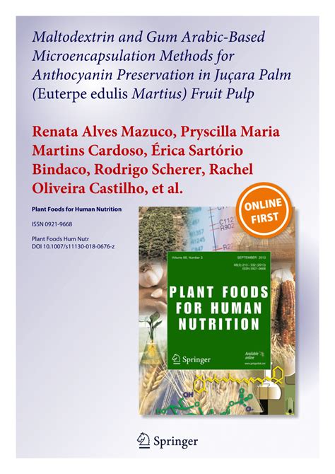 Pdf Maltodextrin And Gum Arabic Based Microencapsulation Methods For