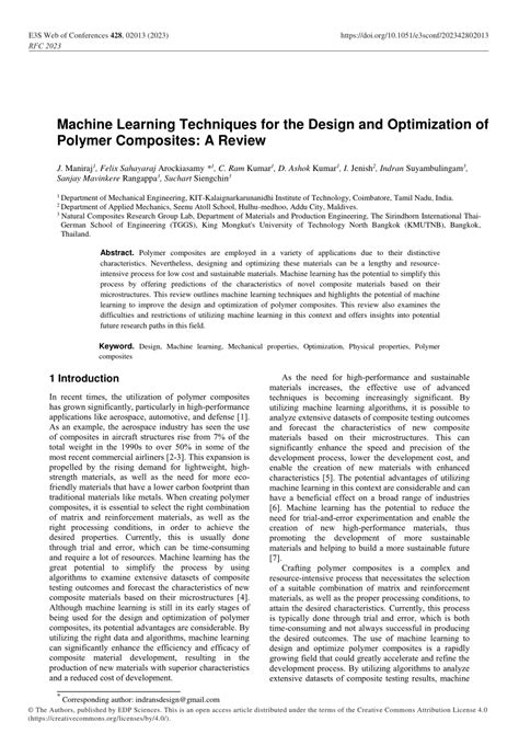Pdf Machine Learning Techniques For The Design And Optimization Of Polymer Composites A Review