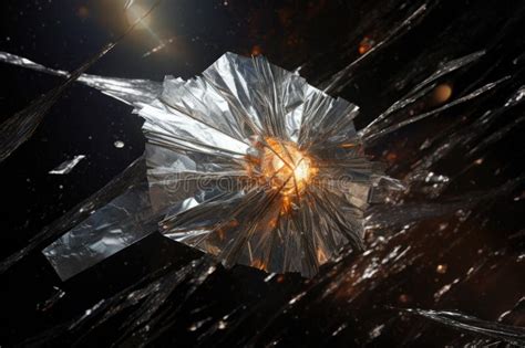 Solar Sail Spacecraft Navigating Through Space Debris Stock Image