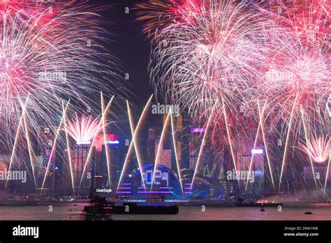 Hong Kong China 1st Jan 2024 Fireworks In Celebration Of The New