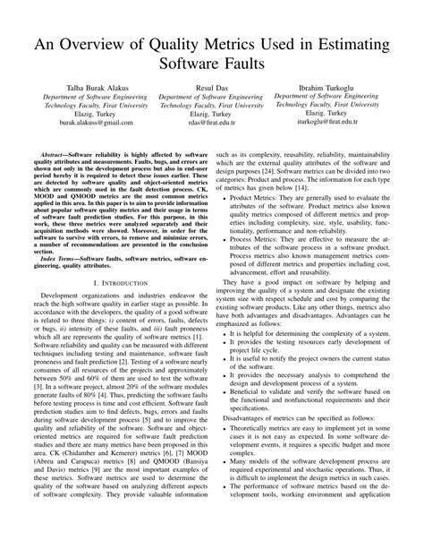 Pdf An Overview Of Quality Metrics Used In Estimating Software Faults