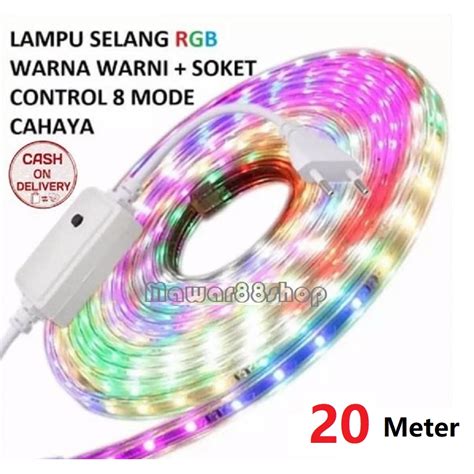 Jual LAMPU LED STRIP LED 20 METER RGB Lampu Natal Selang LED 5050 ADAPTOR Rainbow Shopee