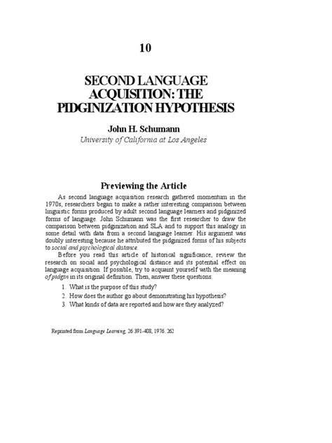 Pdf Schumann 1976 Second Language Acquisition The Pidginization Hypothesis Dokumen Tips