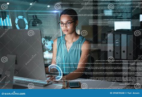 Computer Hologram Hud Chart Or Woman Review Finance Work Stock Market Database Or Futuristic