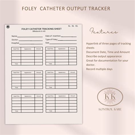 Foley Catheter Drain Output Tracker Post Operative Output Record Sheet