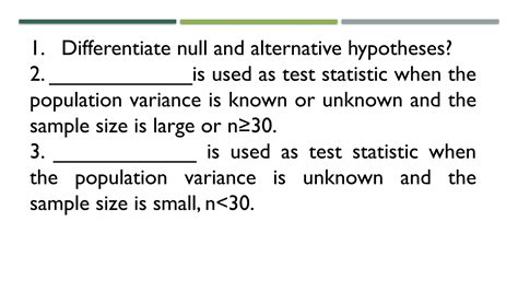 formulating the appropriate null and alternative hypotheses on pptx