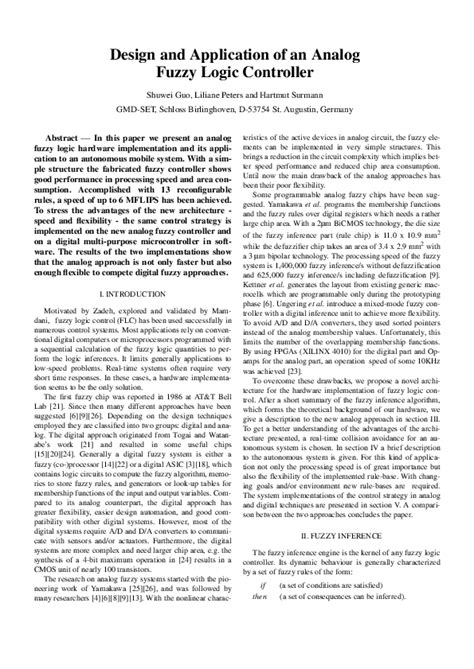 Pdf Design And Application Of An Analog Fuzzy Logic Controller