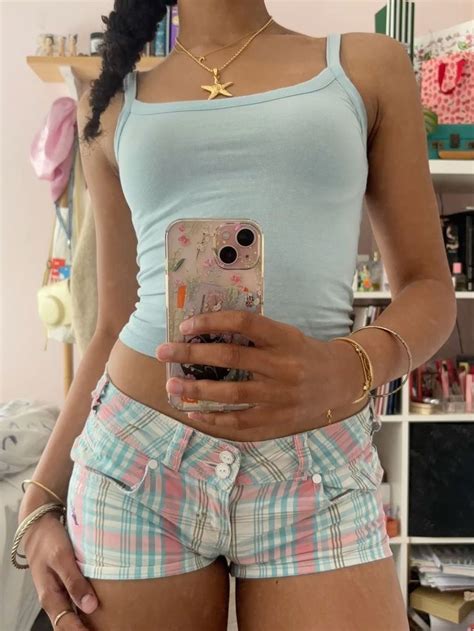 Plaid Shorts Summer Outfits Aesthetic Summer Outfits Blue Summer