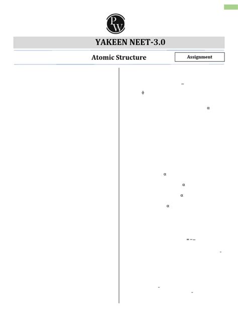 atomic structure assignment yakeen 3 0 2024 pdf atoms electron