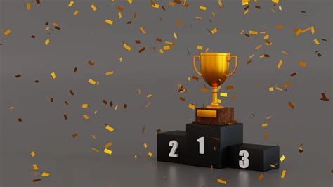 첫 번째 2위 및 3위 3d 렌더링을 위한 우승자 1 2 3 연단 무대의 골드 챔피언 트로피 프리미엄 사진