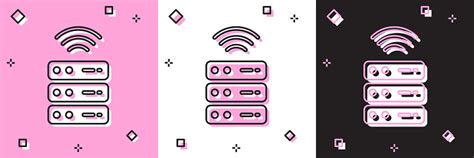 스마트 서버 데이터 분홍색과 흰색 검은 색 배경에 격리된 웹 호스팅 아이콘을 설정합니다 무선 연결과 사물 인터넷 개념 벡터 개념에 대한 스톡 벡터 아트 및 기타 이미지