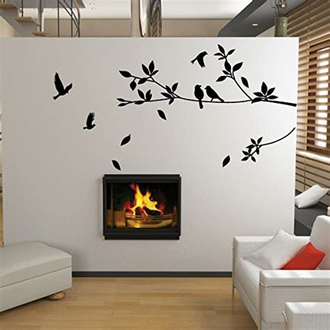 Tree And Bird Wall Stickers Decals Black Amazon Co Uk DIY Tools
