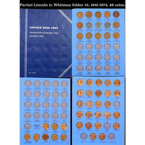 Partial Lincoln 1c Whitman Folder 2 1941 1973 48 Coins
