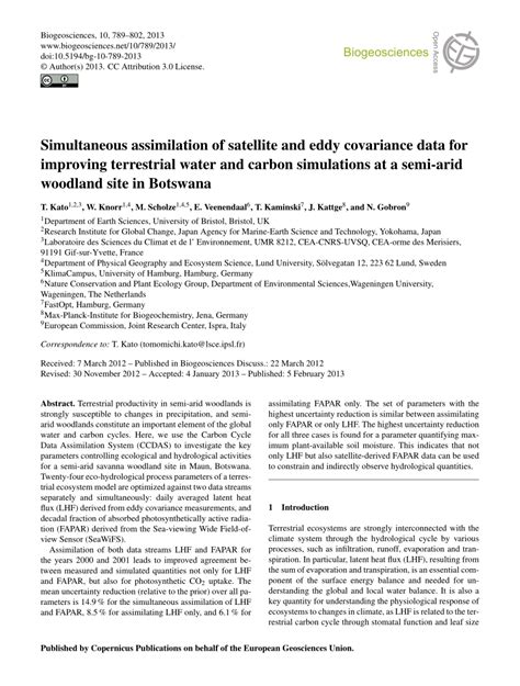 Pdf Simultaneous Assimilation Of Satellite And Eddy Covariance Data