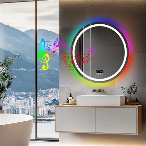 Round Glitzy Rgb，smart Led Mirror With Bluetooth Speakers，double Light Led Mirror World Au