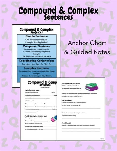 Compound And Complex Sentences Anchor Chart Guided Notes Practice