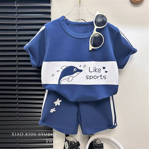 2024新款儿童短袖套装条纹女童男童t桖夏季宝宝婴儿衣服韩版童装虎窝淘