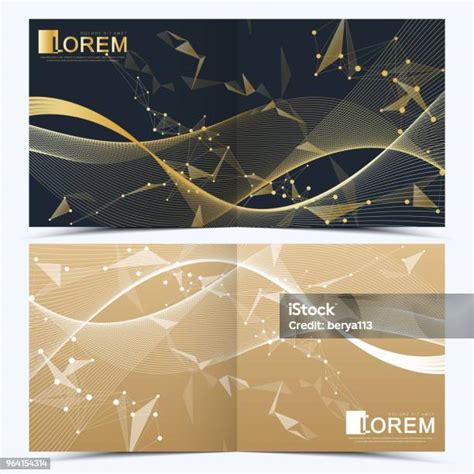 현대 벡터 평방 브로셔 전단지 전단지 커버 카탈로그 잡지 또는 연례 보고서에 대 한 템플릿 비즈니스 과학 및 기술 설계도 서 레이아웃입니다 황금 파도 함께 프레 젠 테이 션