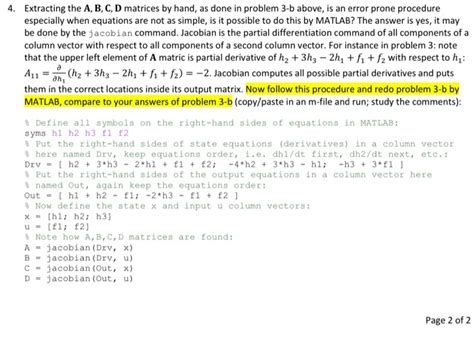 Solved 4 Extracting The A B C D Matrices By Hand As
