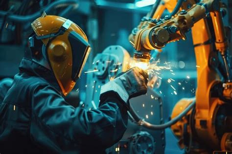 Premium Photo Engineer Monitors Welding Robotics In Smart Automotive Factory Industry 40