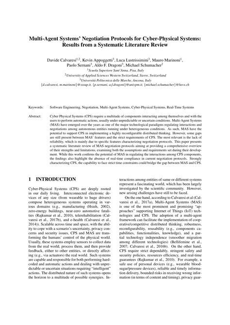 Pdf Multi Agent Systems Negotiation Protocols For Cyber Physical