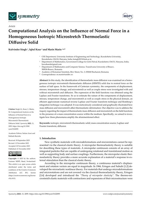 Pdf Computational Analysis On The Influence Of Normal Force In A Homogeneous Isotropic