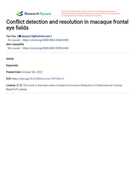 Pdf Conflict Detection And Resolution In Macaque Frontal Eye Fields