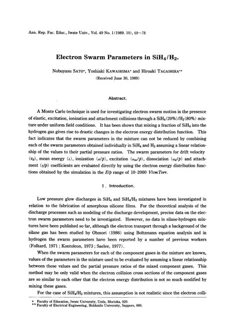 Pdf Electron Swarm Parameters In Sih4 Ar Mixtures