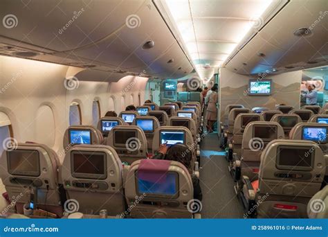 Interior Inside The Economy Class Cabin On Plane Editorial Photo