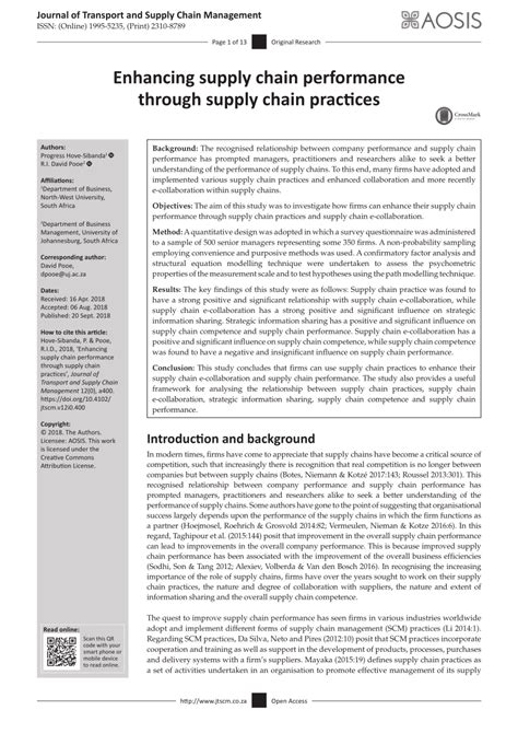 Pdf Enhancing Supply Chain Performance Through Supply Chain Practices