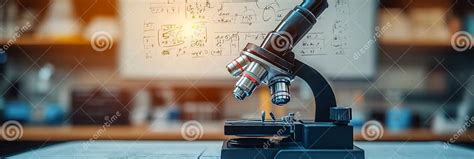 Modern Microscope In Scientific Laboratory Blurry Background For Educational Text Overlay