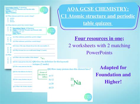 C1 Atomic Structure And Periodic Table Aqa Revision Starter Quizzes