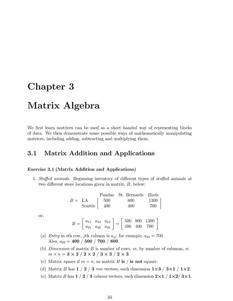 Matrix Xyz Chapter 3 Matrix Algebra We ürst Learn Matrices Can Be