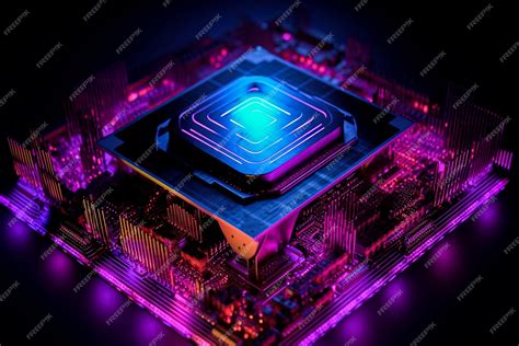 Premium Ai Image Circuit Board With Microchips In Ultraviolet Light Generative Ai