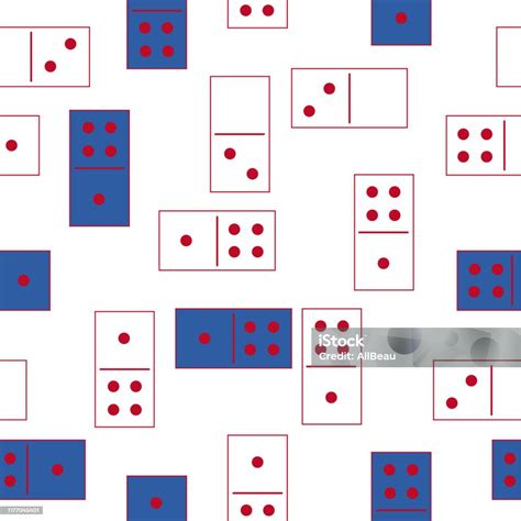 도미노 도미노의 게임 도미노 효과 빨간색과 로얄 블루 세부 사항 흰색 배경에 임의의 레이아웃도미노 게임 조각 미니멀 리스트 벡터 원활한 패턴 직물 디자인 소매 인테리어 인쇄