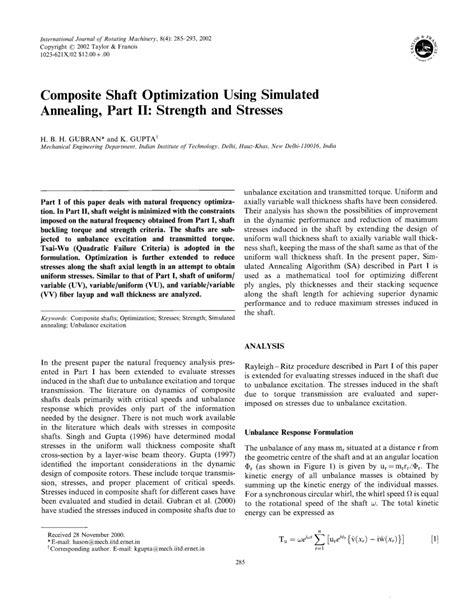 pdf composite shaft optimization using simulated annealing part ii